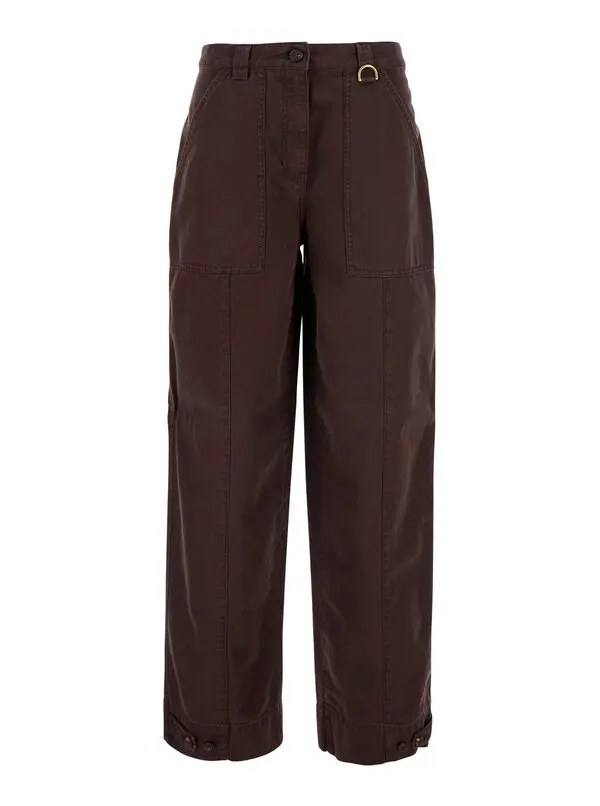 GOLDEN GOOSE Inspired Cotton Pants With Patch Pockets & Straight Hem - Brown