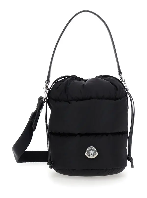 Moncler Monogram-style Tech Fabric Handbag With Drawstring Closure, Padded Design And Front Logo Patch, 20x24x12 Cm