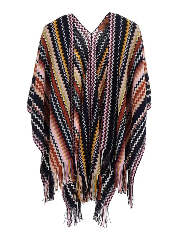 Missoni Wool-blend Zigzag Cape With Fringed Hem And V-neck, Relaxed Fit
