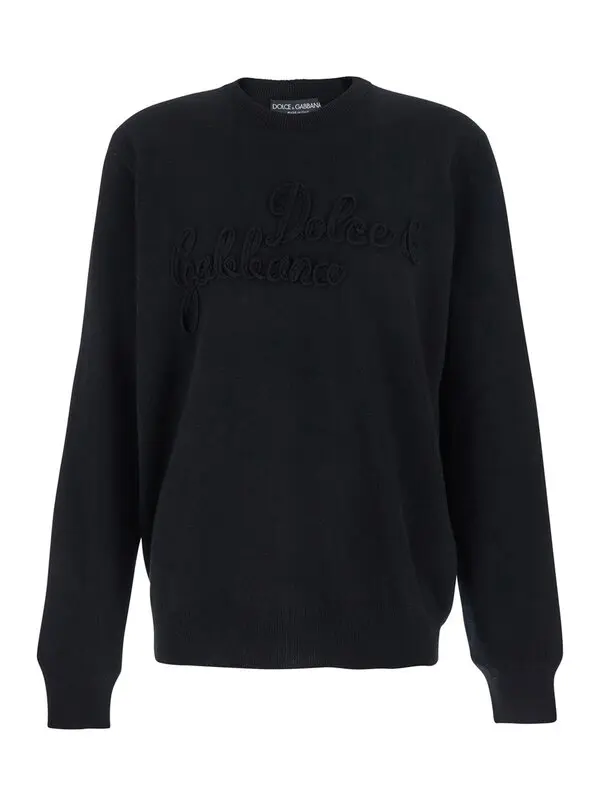 DOLCE E GABBANA Crew Neck Wool Sweater With Front Logo Lettering