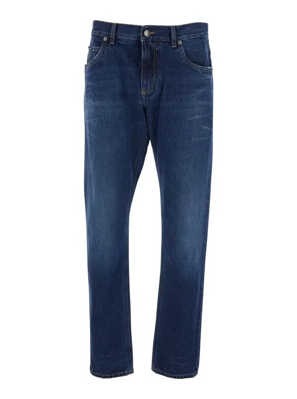 DOLCE E GABBANA Logo Patch Denim Jeans With Belt Loops