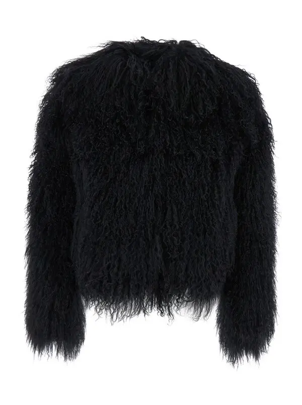 LEPLAIN High-collar Short Shearling Jacket With Long Sleeves And Side Pockets