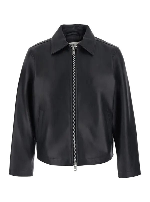 SUNFLOWER Classic Collar Leather Zip-front Jacket