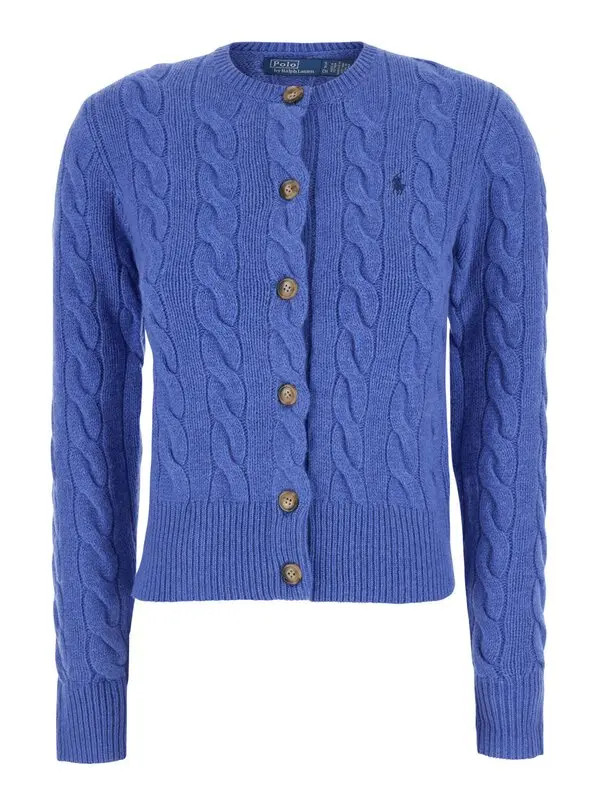 Polo Ralph Lauren Crew Neck Cable-knit Cardigan With Embroidered Pony
