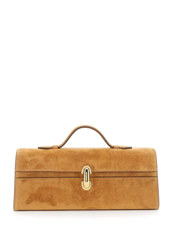 Savette Symmetry Suede Mini Slim Handbag With Top Handle And Turnlock Closure