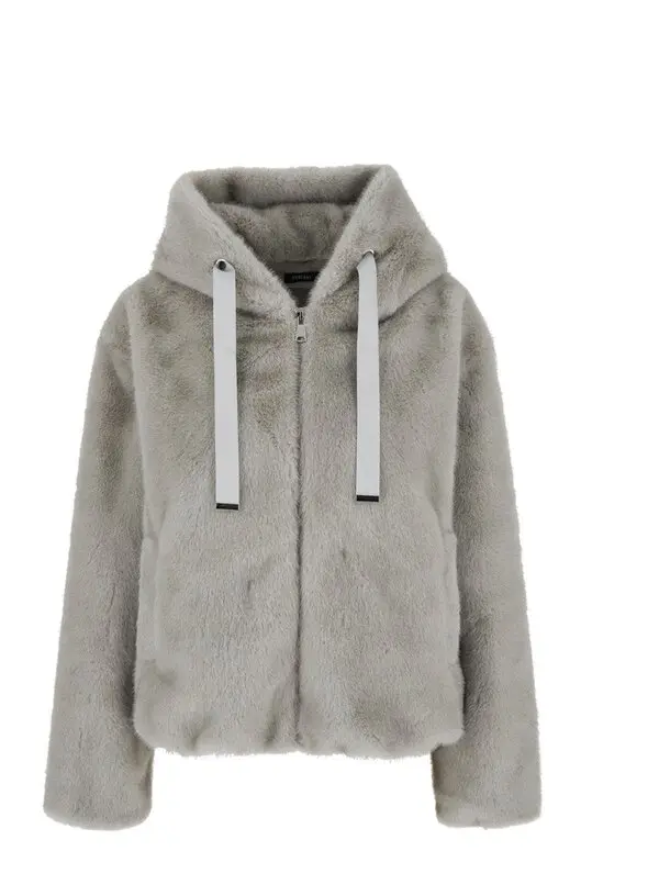 LEPLAIN Eco-fur Shearling Zip Jacket With Drawstring Hood