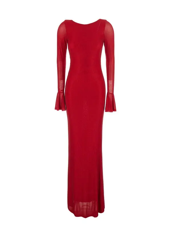 TWENTY FOURHAITCH Long Siren-line Tulle Dress With Wide Back Neckline And Strass Embellishment - Red