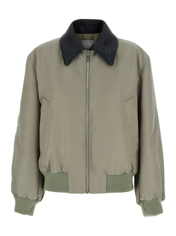 Bottega Veneta Satin Nylon Blouson Jacket With Intrecciato Collar