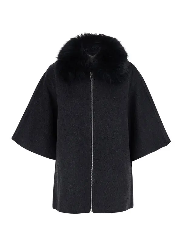 GIOVANNI PARIS Cape Jacket With Synthetic Fur Collar Detail