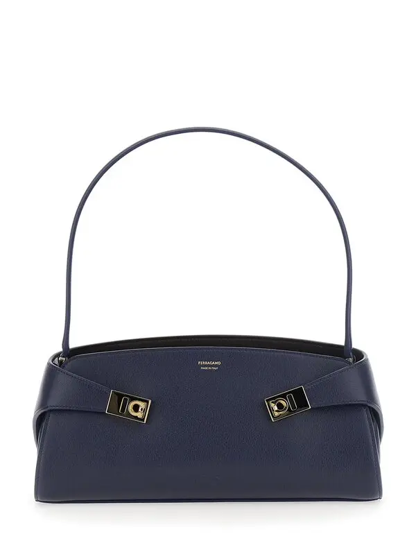 FERRAGAMO Hug Leather Shoulder Handbag With Zip Front, Internal Pocket And Adjustable Strap, 30 X 20 X 10 Cm