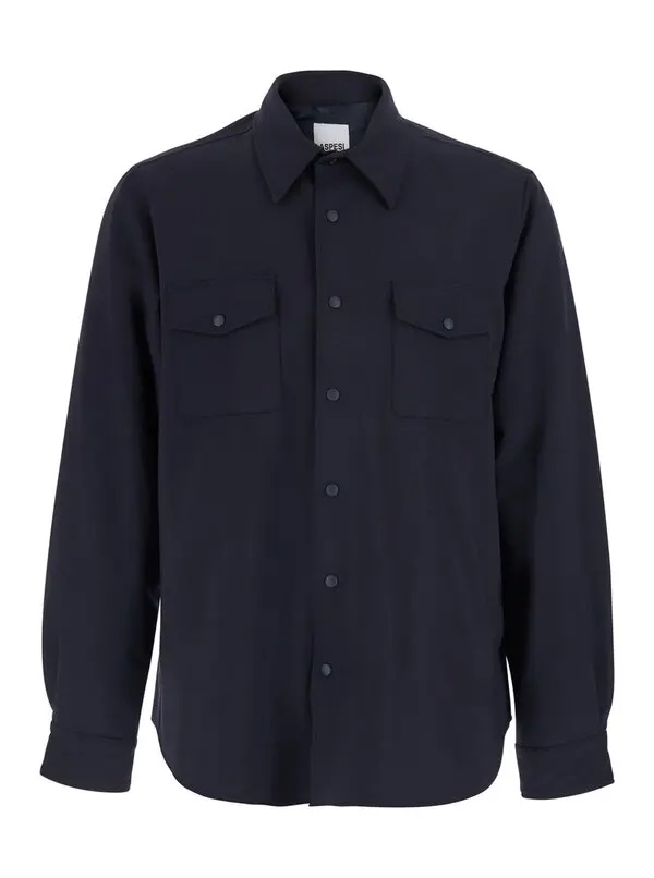 Aspesi Wool-blend Shirt With Pointed Collar, Button Front & Patch Pockets