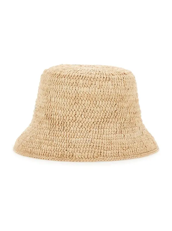 Helen Kaminski Raffia Bucket Hat With Logo Plate Front And Crochet Detail - Beige