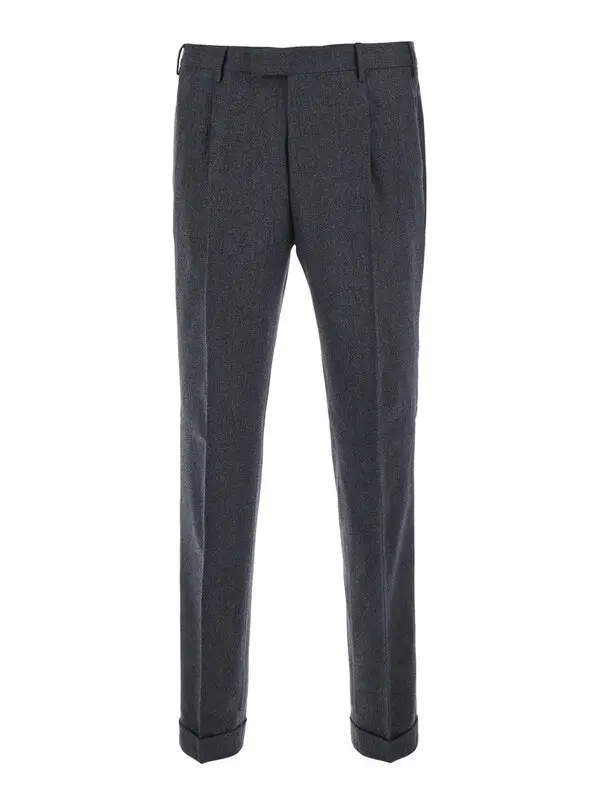 PT TORINO Wool Blend Pleated Front Trousers With Regular Fit And Straight Hem