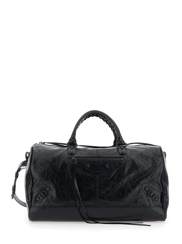 Balenciaga City Boston L Leather Shoulder Bag - Black