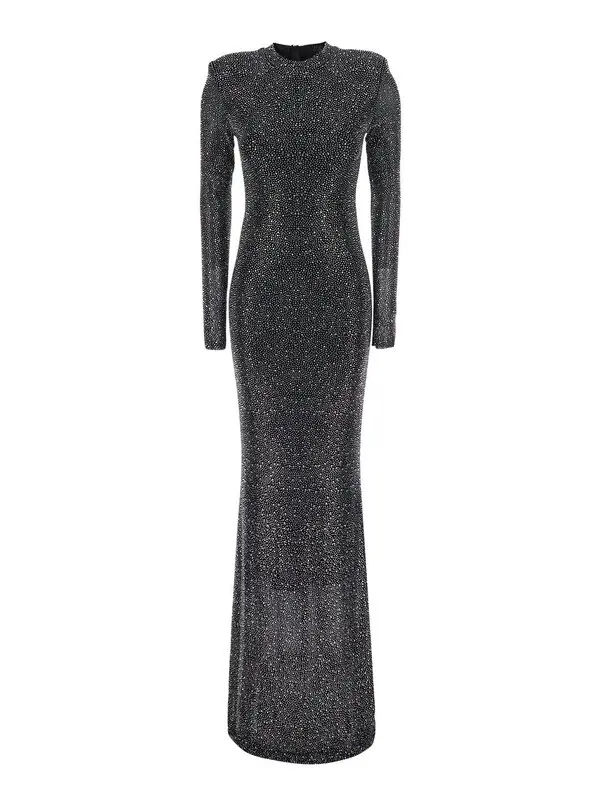 TWENTY FOURHAITCH Kaira Long Dress With Collar And Tulle Long Sleeves - Black