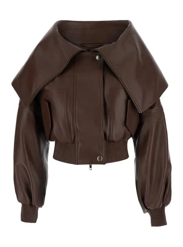 Balenciaga Wrap Collar Blouson In Smooth Light Leather