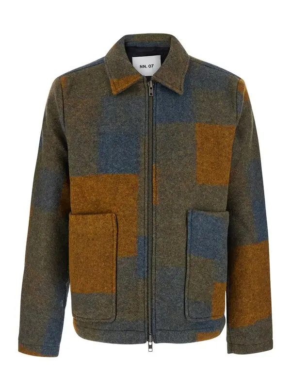 NN.07 Patchwork Tech Fabric Jacket With Classic Collar And Zip Front