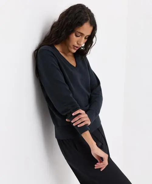 PACT Organic Cotton Essential V-neck Sweater - Midnight Blue Heather
