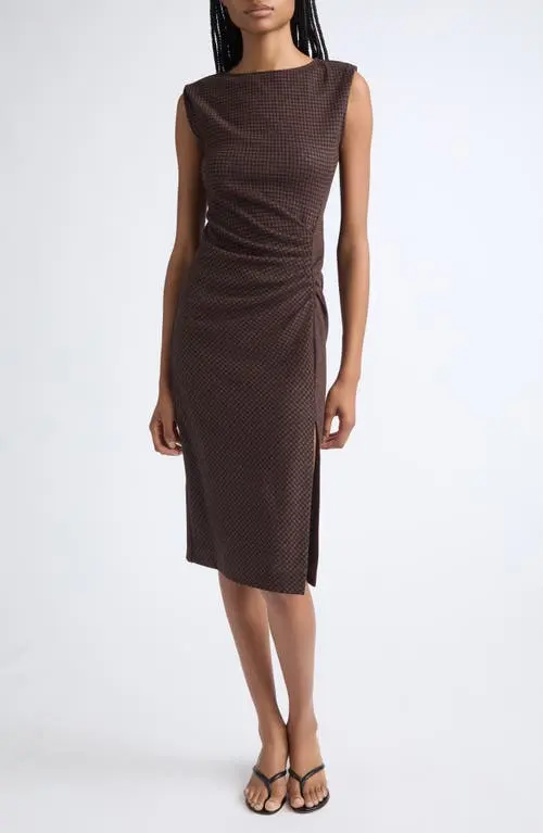 Diane Von Furstenberg Andie Houndstooth Ruched Dress - Stucco