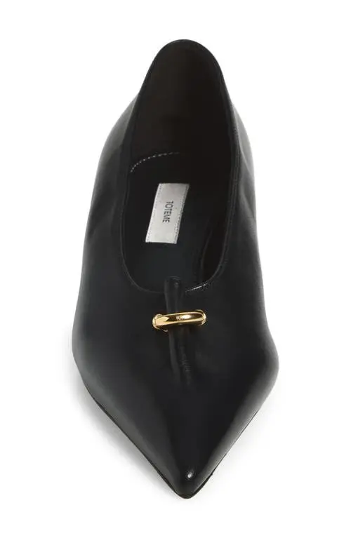 TOTEME Pierced Pointed Toe Leather Pump - Black