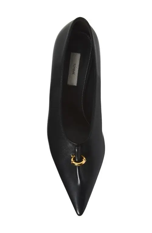 TOTEME Pierced Pointed Toe Leather Pump - Black