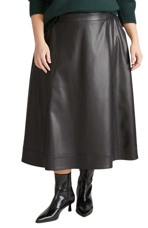 Universal Standard Charlotte Faux Leather Midi Skirt - Black