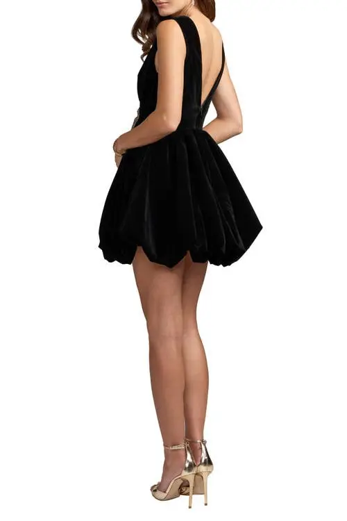 Mac Duggal Sleeveless Bubble Hem Velvet Mini Dress With Bow