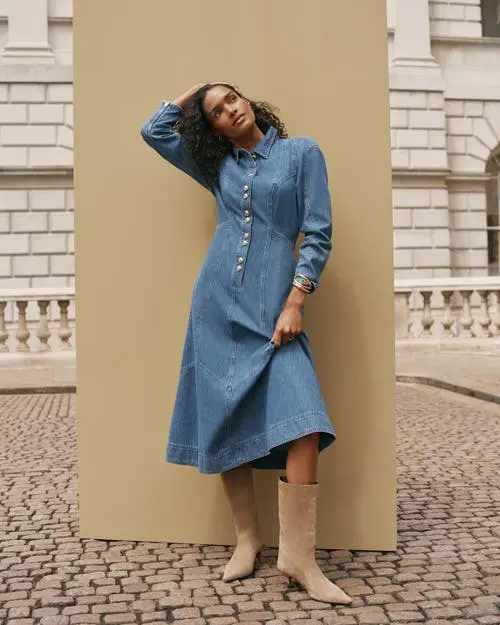 Mint Velvet Denim Midi Classic Collar Shirt Dress