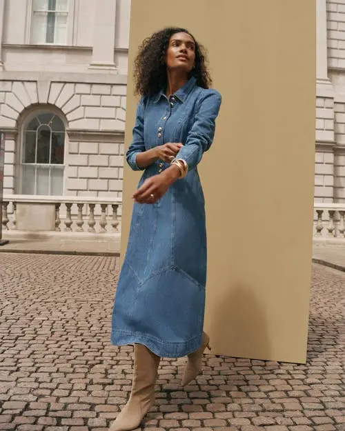 Mint Velvet Denim Midi Classic Collar Shirt Dress