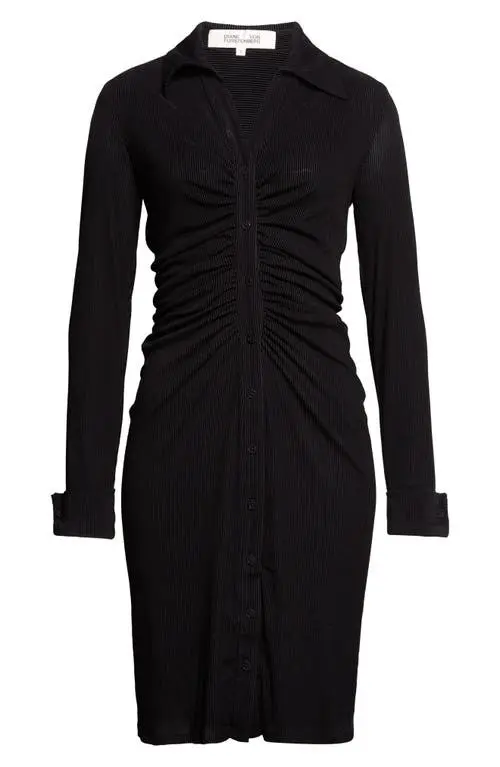 Diane Von Furstenberg Sheska Ruched Ribbed Shirt Dress