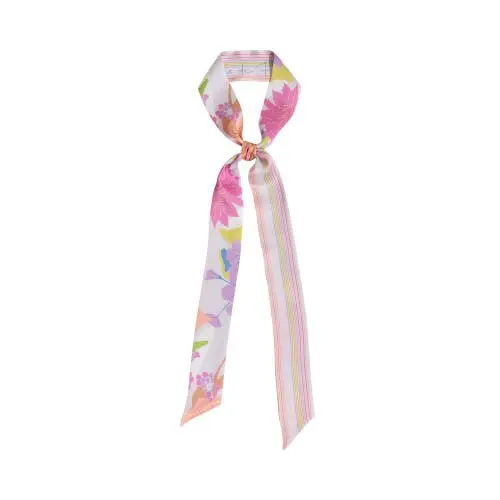 LOST PATTERN Frida Garden Print Skinny Silk Scarf - Pink
