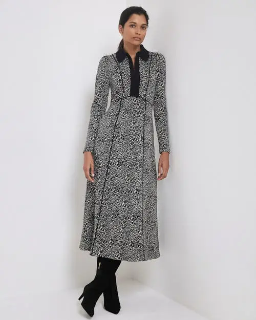 Mint Velvet Animal Print Jacquard Midi Dress