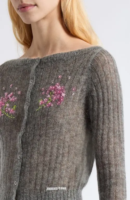 SHUSHU/TONG Floral Embroidered Wool & Mohair Blend Sweater