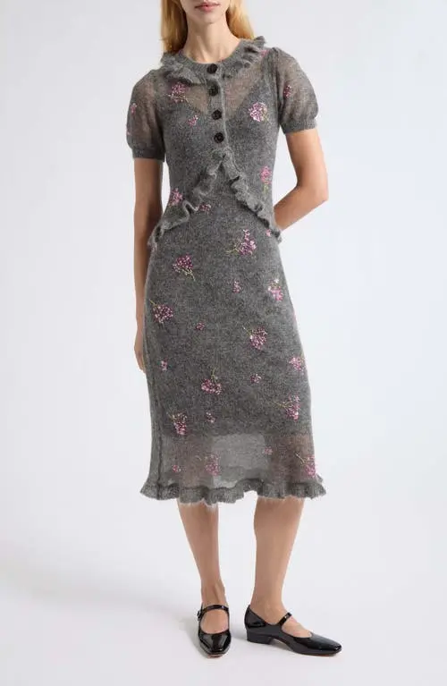 SHUSHU/TONG Floral Embroidered Wool & Mohair Blend Sweater - Grey