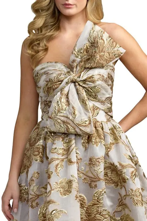 Mac Duggal Floral Strapless Brocade Ballgown With Bow