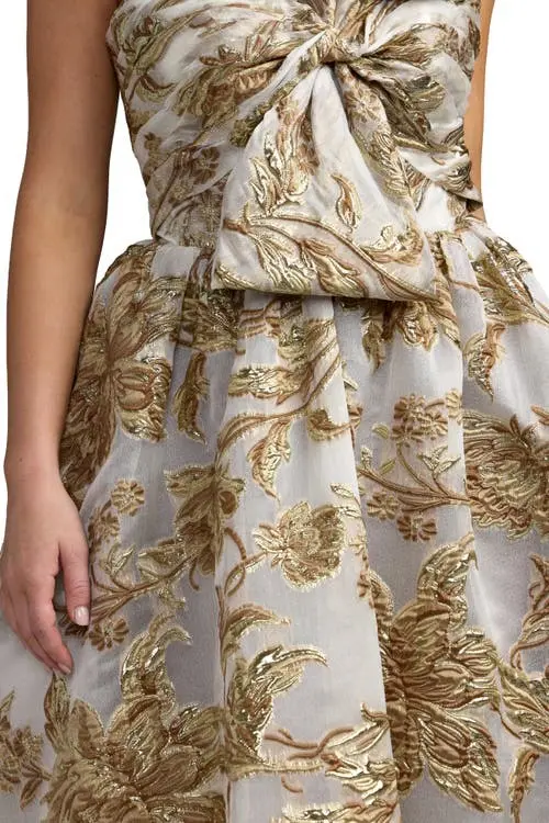 Mac Duggal Floral Strapless Brocade Ballgown With Bow