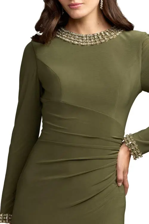 Mac Duggal Embellished Long Sleeve Gown With Slit