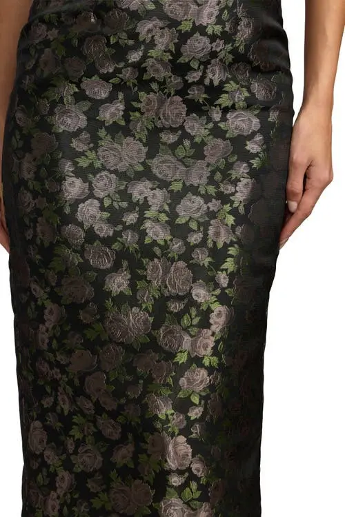 Mac Duggal Sleeveless Floral Brocade Midi Dress