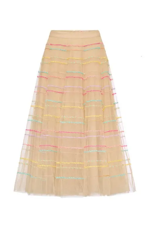 MAISON COMMON Embroidered Tulle Skirt In Typical Macaron Colors
