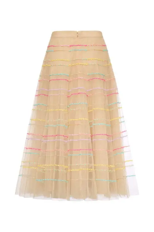 MAISON COMMON Embroidered Tulle Skirt In Typical Macaron Colors
