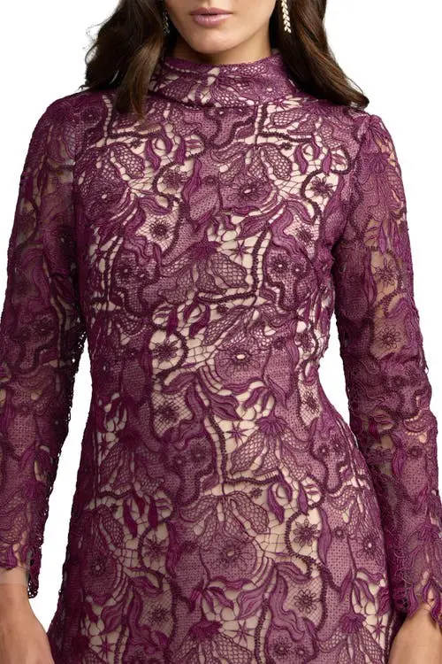 Mac Duggal Floral Embroidered Long Sleeve Mini Dress