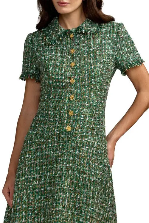 Mac Duggal Boucle Short Sleeve Button Up Midi Dress