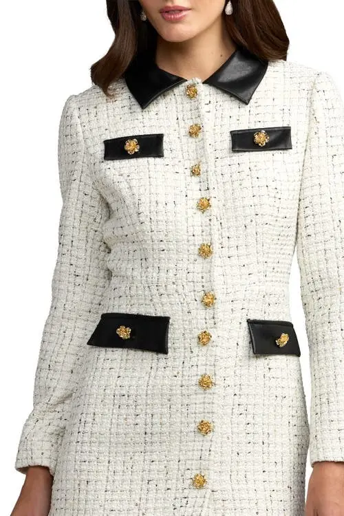Mac Duggal Long Sleeve Button Up Collared Mini Dress