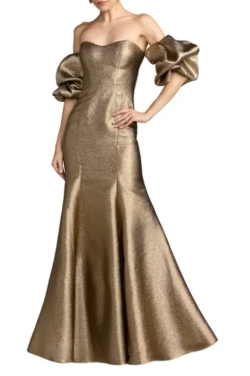 Mac Duggal Metallic Off-the-shoulder Mermaid Gown - Gold
