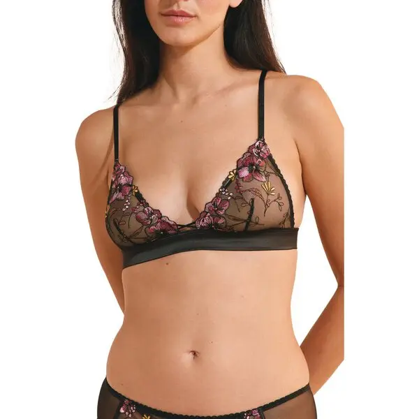 ETAM Nova Embroidered Triangle Bralette - Black