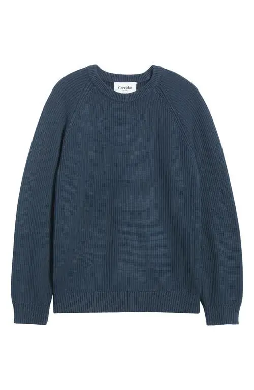 CORRIDOR Washed Cotton Rib Crewneck Sweater - Navy