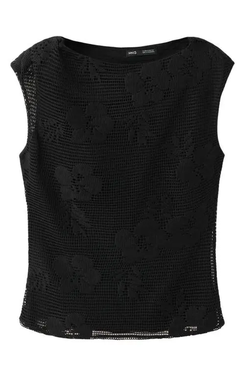 Mango Floral Embroidered Asymmetric Neck Knit Top