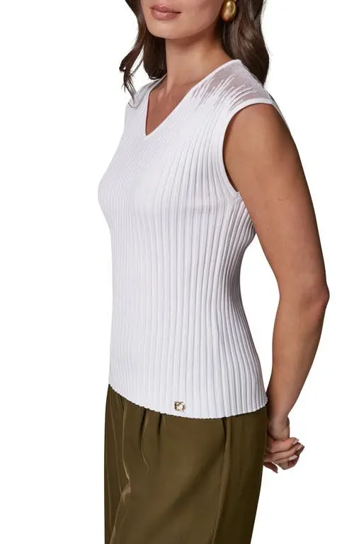 Donna Karan New York V-neck Sleeveless Ribbed Sweater - Cream
