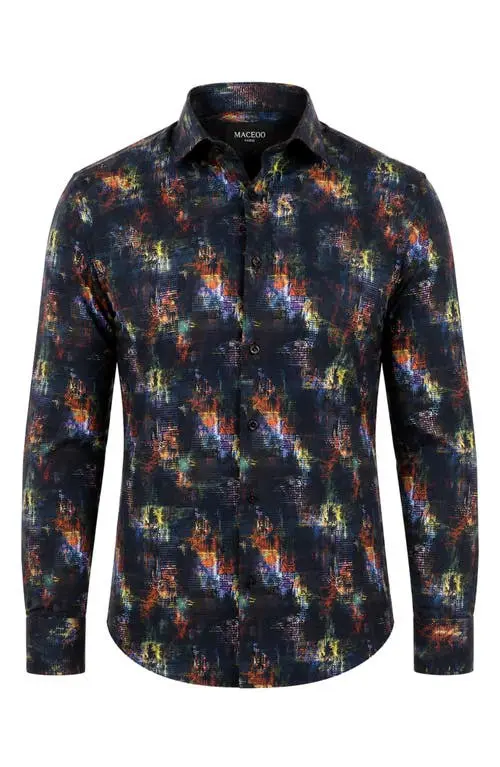 MACEOO Fibonacci Long Sleeve Performance Stretch Button Up Shirt - Blue