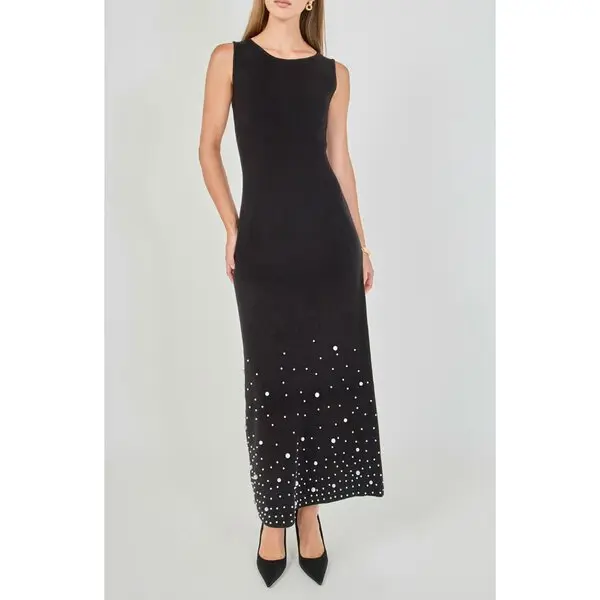 Endless Rose Pearl Embellished Knit Maxi Dress - Black